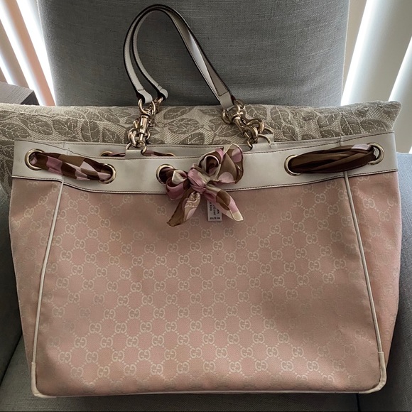 Gucci | Bags | Gucci Large Monogram Pink Tote Logo Authentic | Poshmark